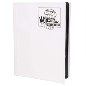 monster 9 pocket trading card binder - matte white album, anti-theft & anti-drop tcg protection w side loading padded pockets, double sided, holds 360 cards, for sports, gaming, kpop, christmas gift