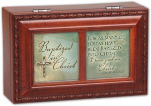 cottage garden baptized into christ woodgrain rope trim jewelry music box plays amazing grace