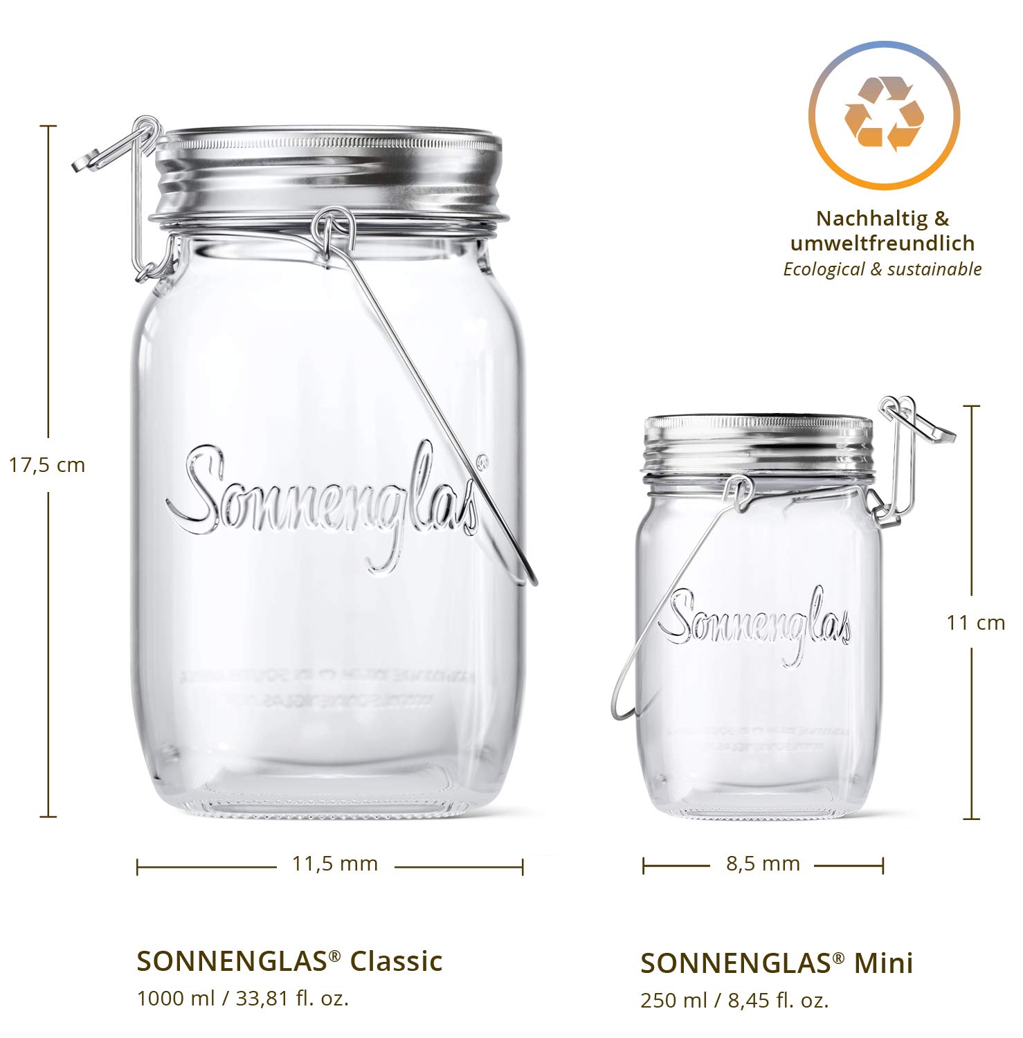 SONNENGLAS Classic 32oz | Original Award-Winning Solar Lantern|Indoor and Outdoor | With USB Charging l Glass and Stainless Steel | Decorate Inside | Fair Trade from South Africa