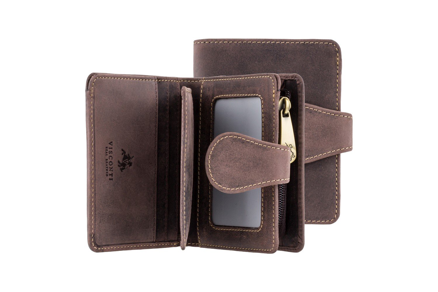 Visconti Hunter 715 Mens Bifold Wallet with Zippered Coin Purse in Oil Leather (Brown)