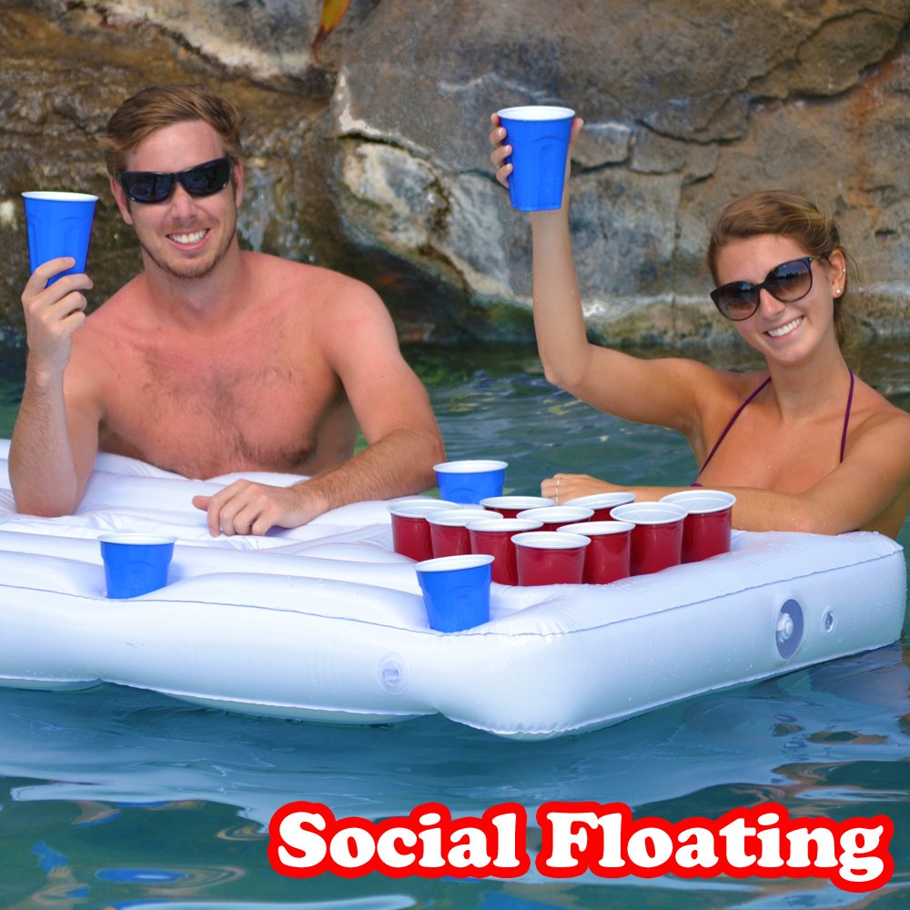 GoPong Original Pool Party Barge Floating Beer Pong Table with Cooler and Cup Holders