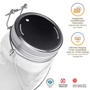 SONNENGLAS Classic 32oz | Original Award-Winning Solar Lantern|Indoor and Outdoor | With USB Charging l Glass and Stainless Steel | Decorate Inside | Fair Trade from South Africa