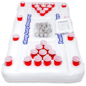 gopong original pool party barge floating beer pong table with cooler and cup holders