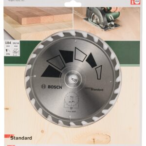 Bosch 2609256B57 Standard Circular Saw Blade with 24 Teeth/Carbide/184 mm Diameter Bore with 20/16 mm Reduction Ring/2.2 mm Cutting Width