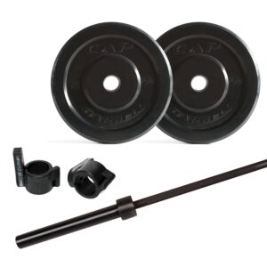 cap barbell bumper plate set with 7-inch power bar and muscle clamp, 135-pound