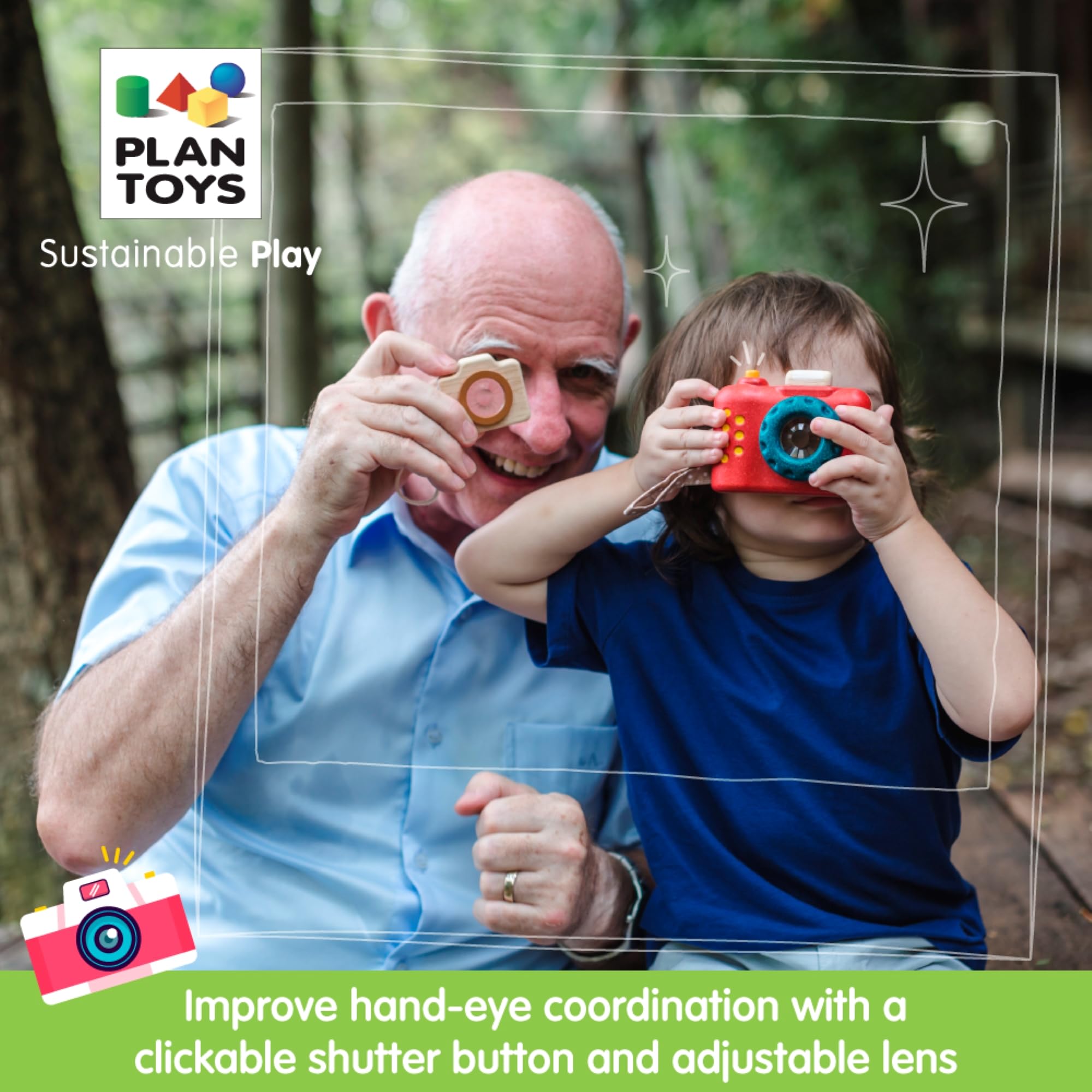 PlanToys My First Camera Toddler Toys with Adjustable Kaleidoscope Lens and Clickable Shutter, Sustainably-Made with Non Toxic Materials for Safe Pretend Play