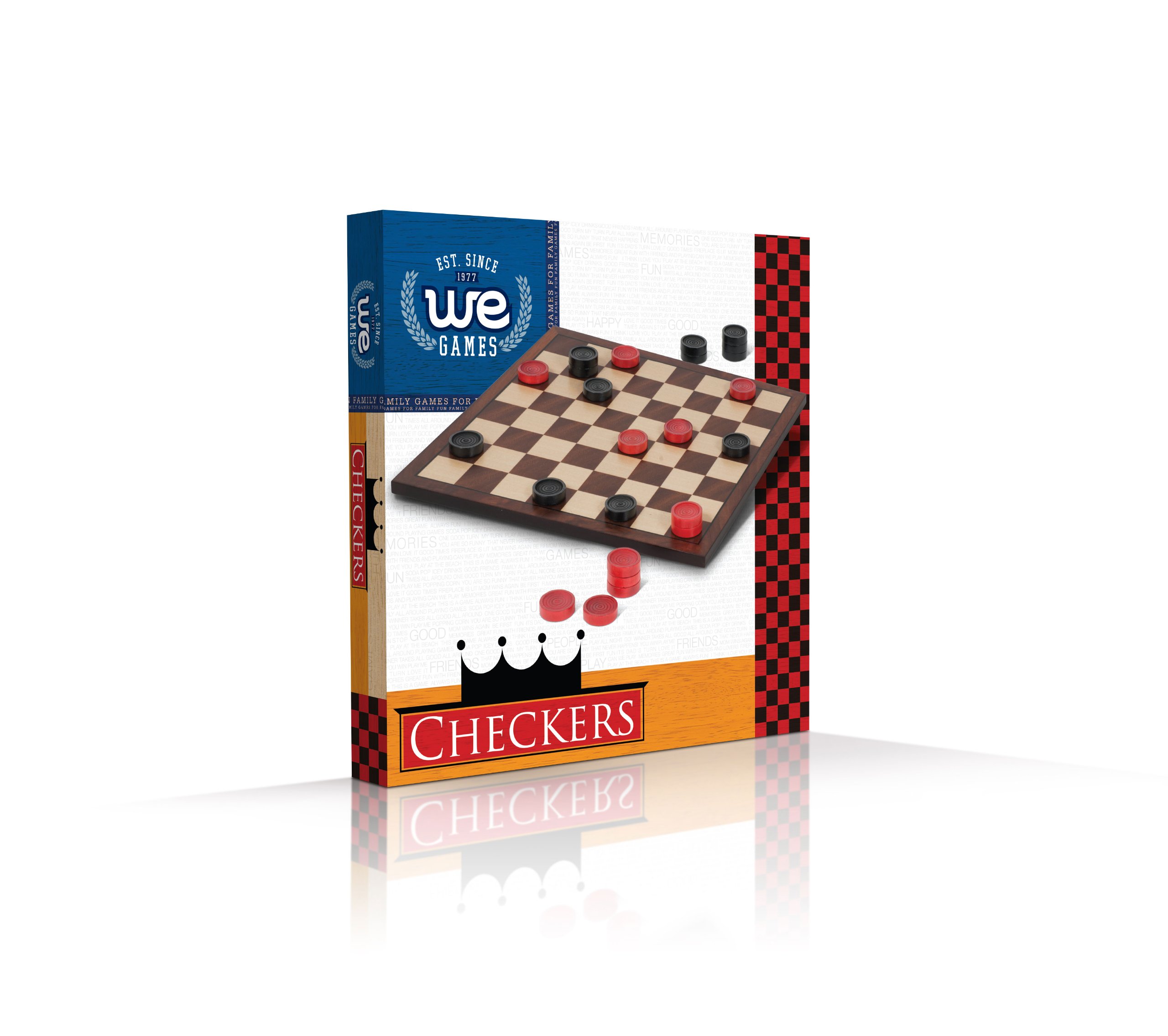 WE Games Old School Red and Black Wooden Checkers Set -12 in.