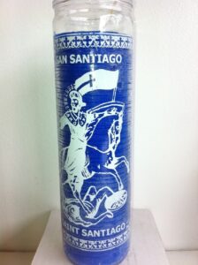 saint santiago (san santiago) 7 day 1 color unscented blue candle in glass