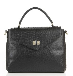 noble mount ostrich finish envelope satchel/handbag - black