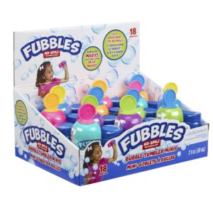 fubbles no spill bubble tumbler minis party favor 12 pack | bubble toy for babies toddlers and kids | includes 2oz bubble solution and a wand per bottle (assorted colors)