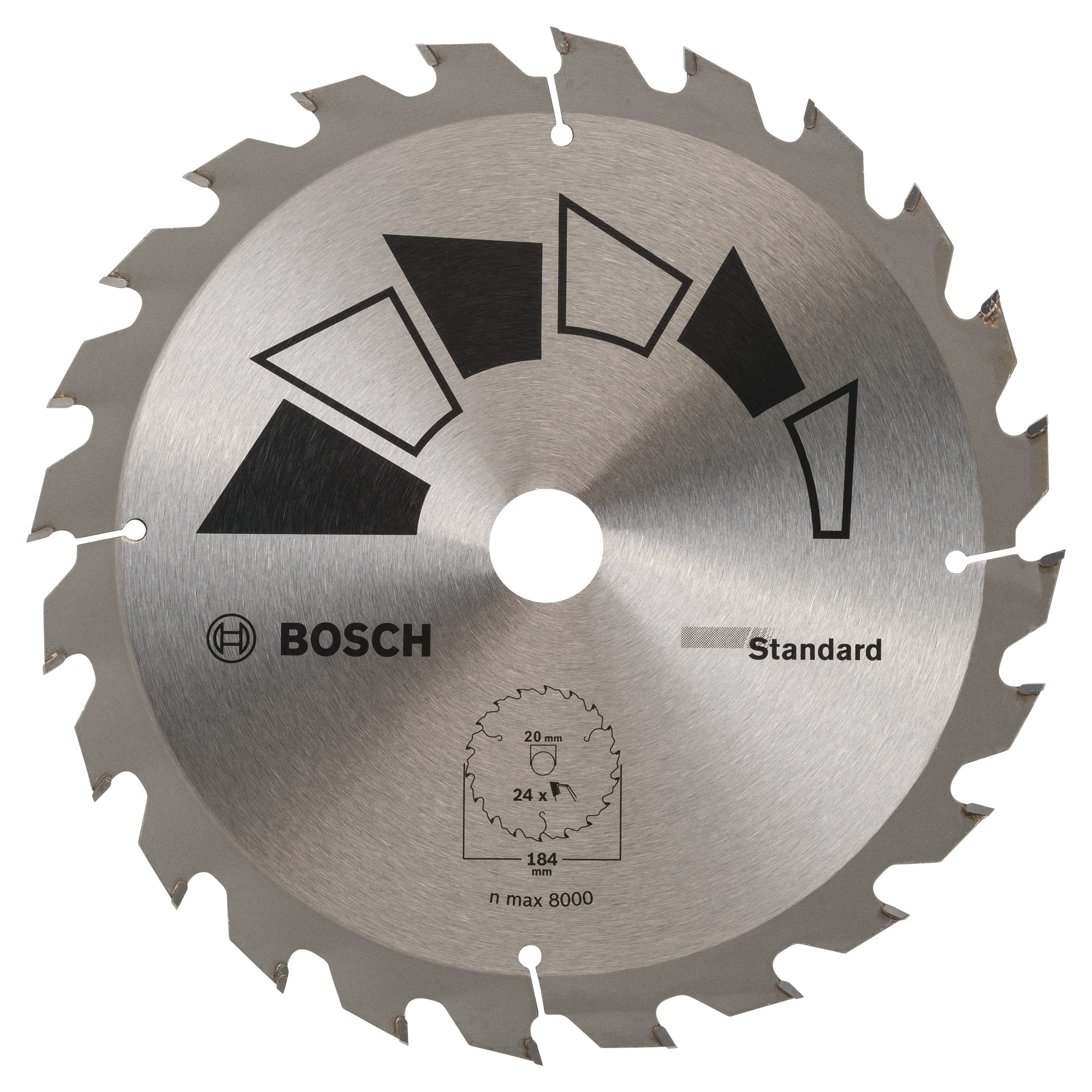 Bosch 2609256B57 Standard Circular Saw Blade with 24 Teeth/Carbide/184 mm Diameter Bore with 20/16 mm Reduction Ring/2.2 mm Cutting Width