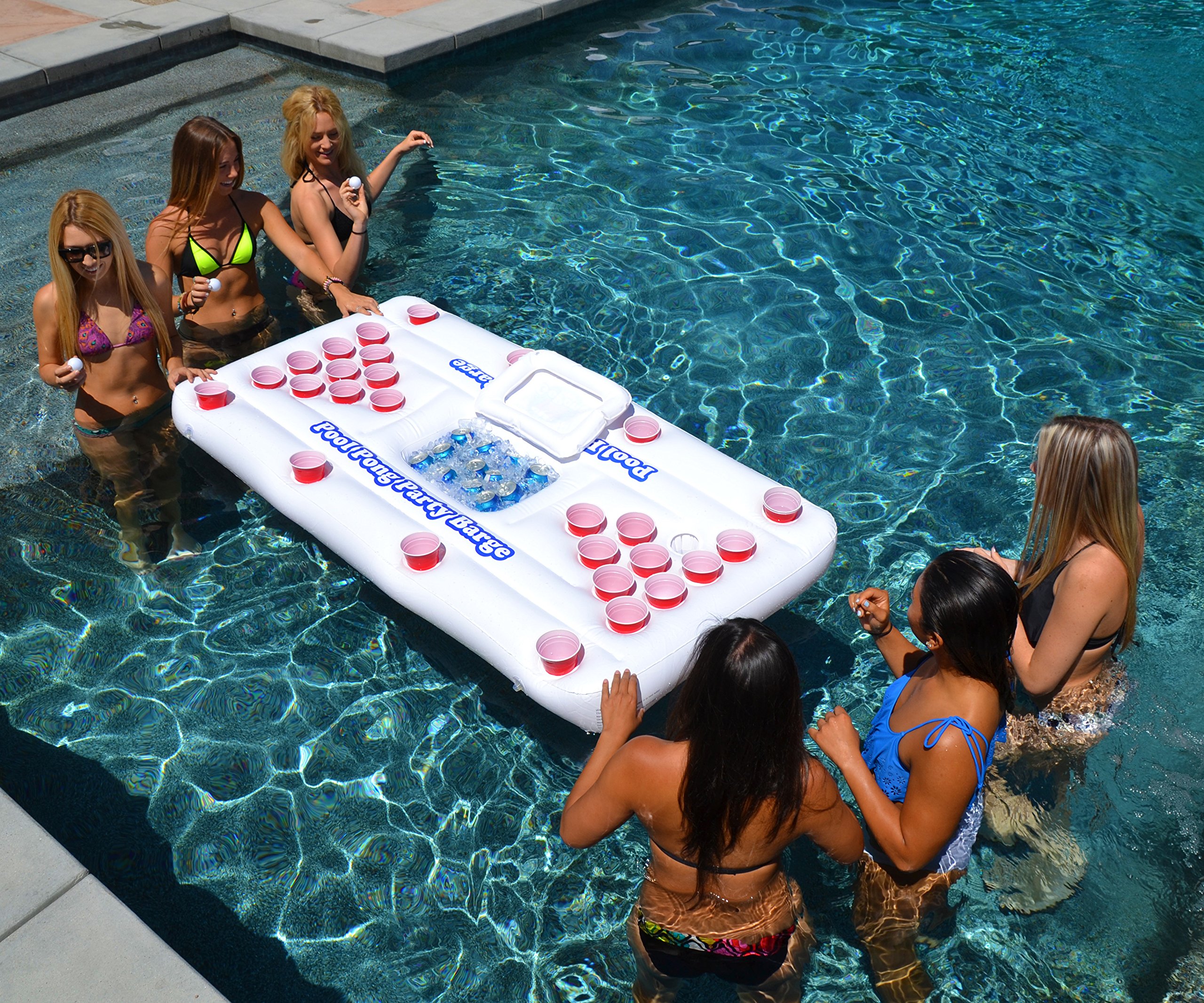 GoPong Original Pool Party Barge Floating Beer Pong Table with Cooler and Cup Holders