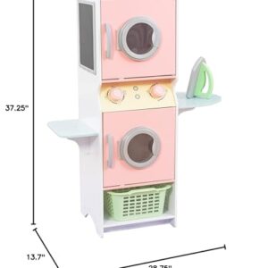 KidKraft Laundry Playset Children's Pretend Wooden Stacking Washer and Dryer Toy with Iron and Basket, Pastel, Gift for Ages 3+