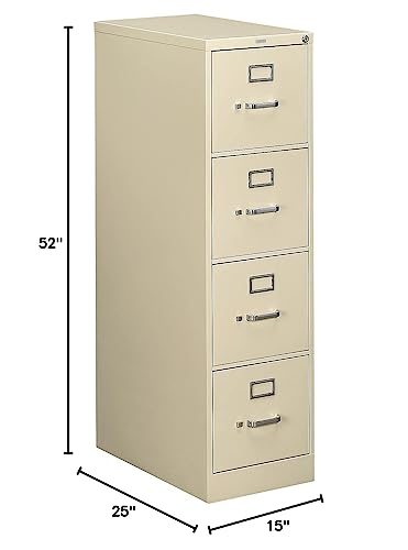 Hon 510 Series Ltr-size 4-drawer Vert. File w/Lock-4-Drawer Letter File, Vertical, 15"x25"x52", Light Gray