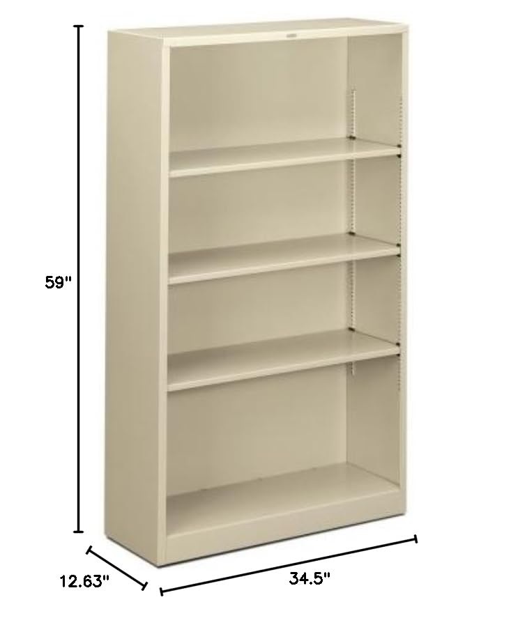 HON Steel Bookcases-4 Shelf Metal Bookcase, 34-1/2"Wx12-5/8"Dx59"H, Putty