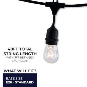 Bulbrite STRING15/E26-S14KT Outdoor, Garden, Patio, Wedding, Party, Holiday, Lawn, and Landscape String Light w/Incandescent Bulbs, 48-Feet, 15 Lights