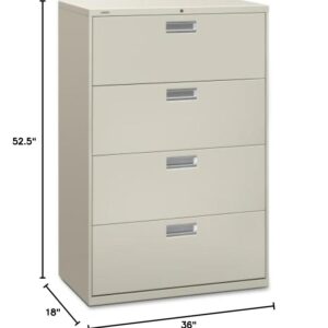 HON 600 Series Standard Lateral Files w/Locks-4 Drawer Lateral File W/Lock, 36"x19-1/4"x53-1/4", Putty