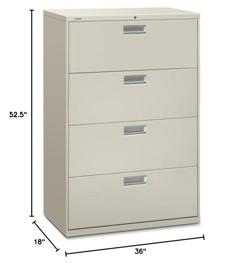 HON 600 Series Standard Lateral Files w/Locks-4 Drawer Lateral File W/Lock, 36"x19-1/4"x53-1/4", Putty