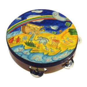 yair emanuel hand painted leather noah's ark design tambourine tm- 2