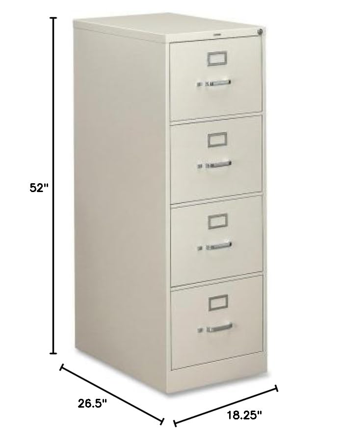 HON 310 Series Vertical Files w/Locks-4 Drawer File, Vertical,Legal,18-1/4"x26-1/2"x52",Light Gray