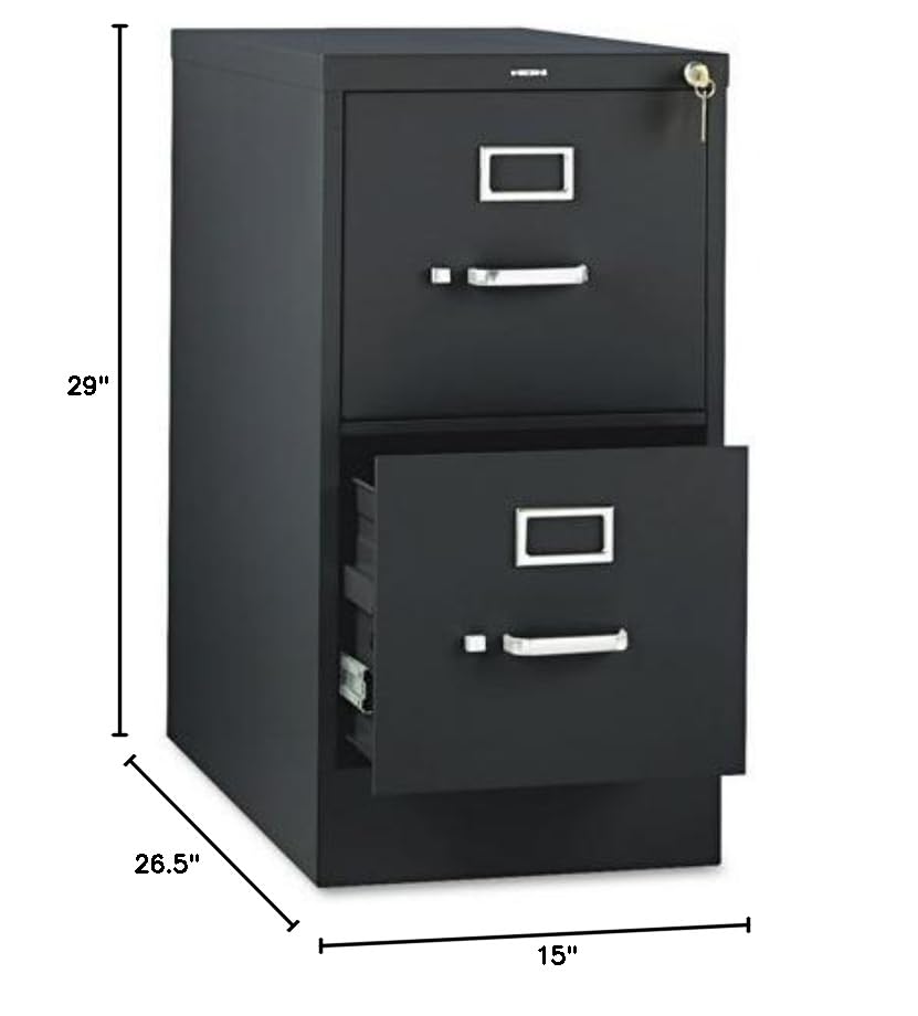 HON 310 Series Vertical Files w/Locks-2 Drawer File, Vertical, Letter, 15"x26-1/2"x29", Black