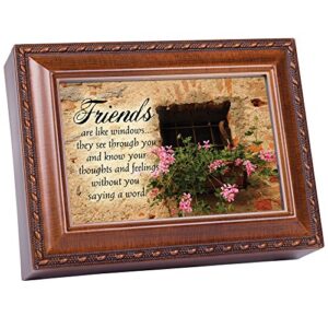 cottage garden friends woodgrain music box/jewelry box plays thats what friends are for