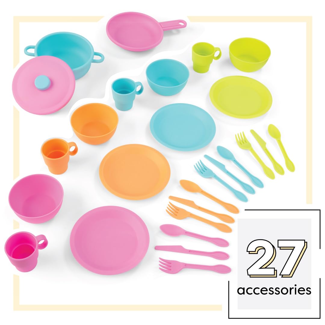 KidKraft 27-Piece Bright Cookware Set, Plastic Dishes and Utensils for Play Kitchens