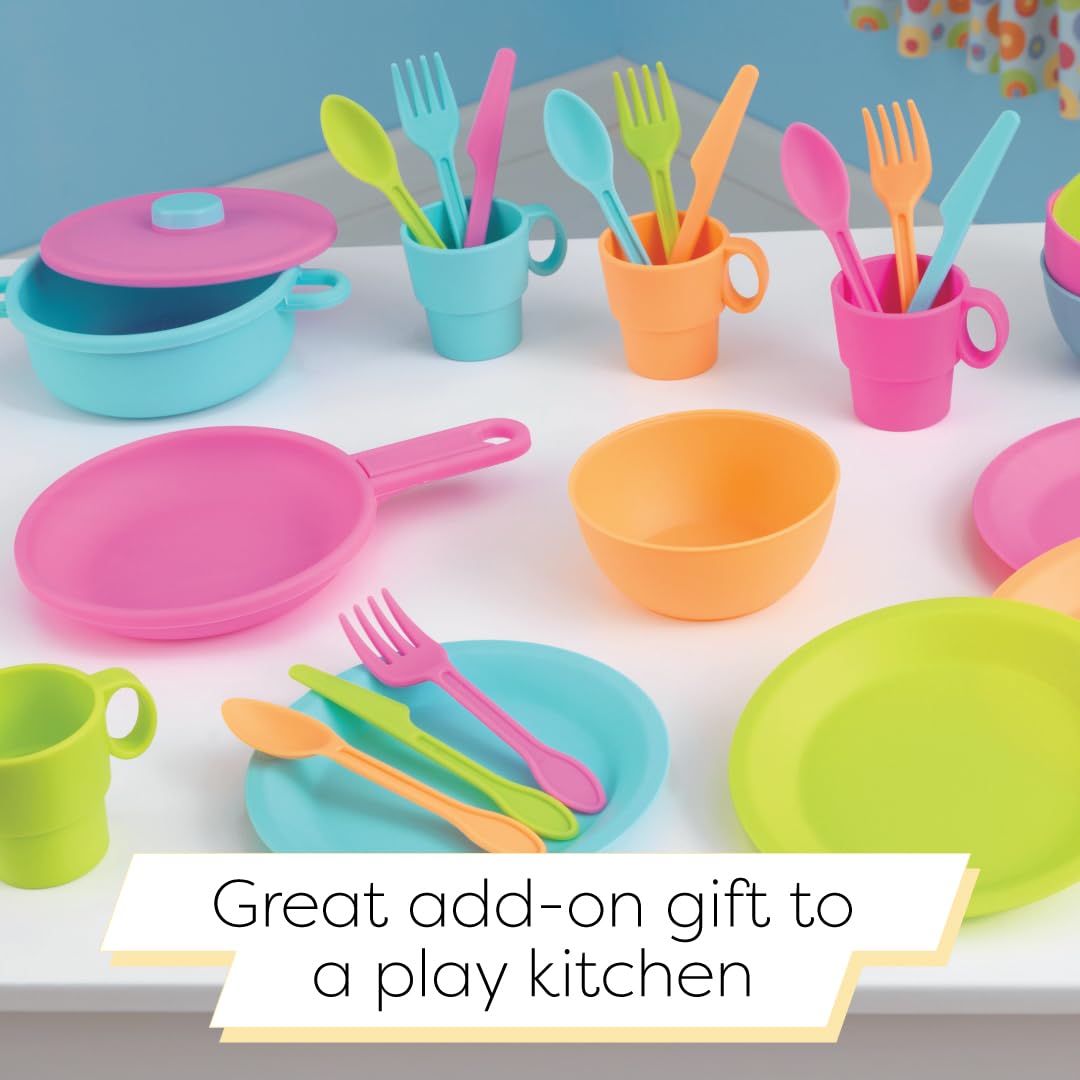 KidKraft 27-Piece Bright Cookware Set, Plastic Dishes and Utensils for Play Kitchens