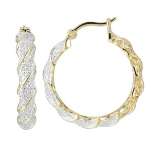 amazon essentials 18k yellow gold plated bronze diamond accent two tone twisted hoop earrings (previously amazon collection)