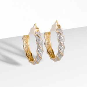 Amazon Essentials 18k Yellow Gold Plated Bronze Diamond Accent Two Tone Twisted Hoop Earrings (previously Amazon Collection)