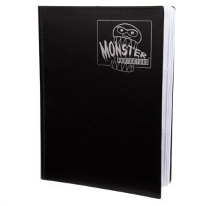 monster binder - 9 pocket trading card album - matte black w white pages - holds 360 yugioh, magic, and pokemon cards