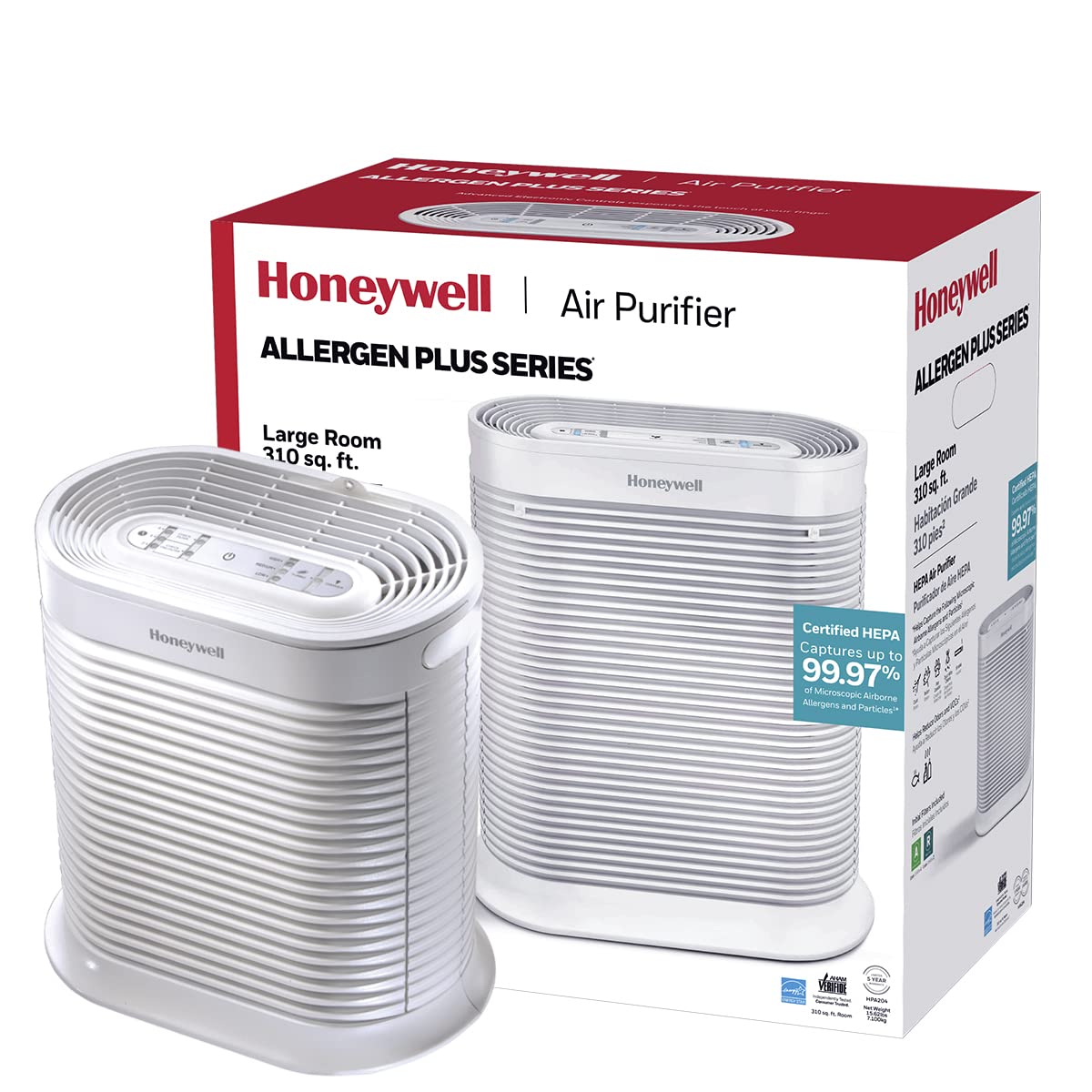 Honeywell HPA204 HEPA Air Purifier for Large Rooms - Microscopic Airborne Allergen+ Reducer, Cleans Up To 1500 Sq Ft in 1 Hour - Wildfire/Smoke, Pollen, Pet Dander, and Dust Air Purifier – White