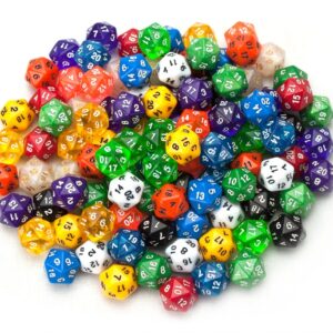 Wiz Dice Bulk Random Polyhedral Dice (D20-100 Pack) - Polyhedral Role Playing Dice in Unique Colors - DND Accessories for TTRPG Dice Games - Ideal Roleplaying Game Dice