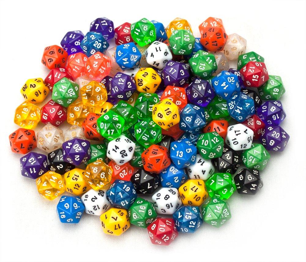 Wiz Dice Bulk Random Polyhedral Dice (D20-100 Pack) - Polyhedral Role Playing Dice in Unique Colors - DND Accessories for TTRPG Dice Games - Ideal Roleplaying Game Dice