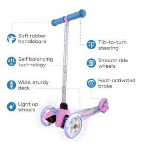 Peppa Pig Self Balancing Kick Scooter with Light Up Wheels, Extra Wide Deck, 3 Wheel Platform, Foot Activated Brake, 75 lbs Limit, Kids & Toddlers Girls or Boys, for Ages 3 and Up