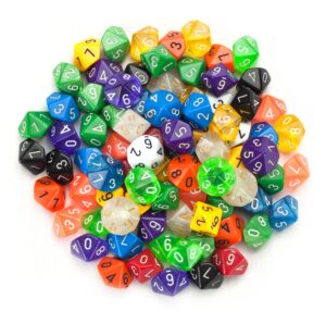 wiz dice polyhedral rpg dice from d4 to d20| role playing game dice| d&d dice in random colors| d10(00) polyhedral - 100 pack