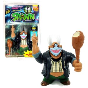 todd mcfarlane's toys year 1994 spawn series poseable 5 inch tall action figure - clown (shown in violator monster head) with changeable head , turkey leg club and special edition comic book