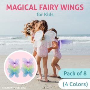 Butterfly Craze Girls' Fairy, Angel, or Butterfly Wings - Costume Accessories & Party Favors or Supplies, Make Your Little One's Birthday Party Special, in Shades of Blue, Green, Pink, and Purple, 8pc