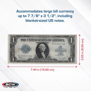 BCW Large Bill Currency Sleeves - 100-Pack | Acid-Free, Archival Safe Polypropylene Sleeves for Collectible Currency | Clear Money Protectors for Storage and Display | Large US Currency Holders