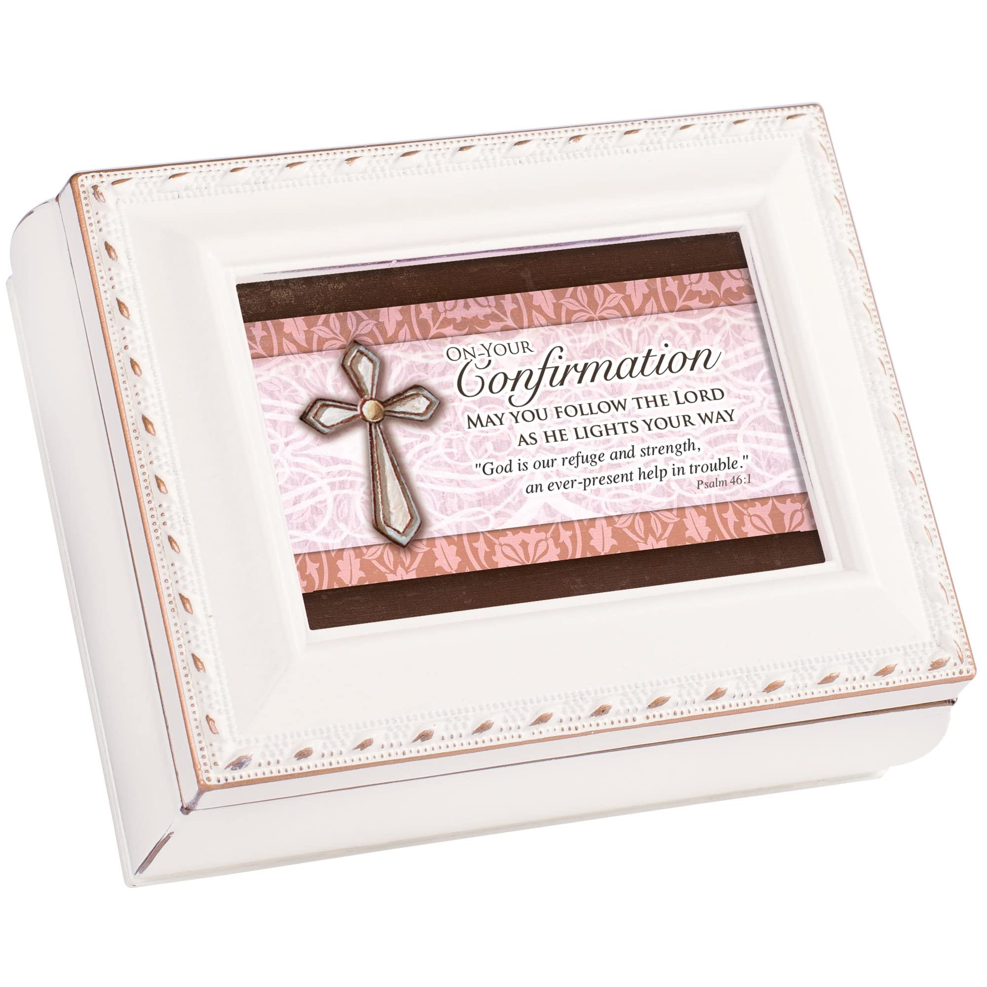 Cottage Garden Confirmation Follow Ivory Rope Trim 4.5 x 3.5 Tiny Square Jewelry Keepsake Box