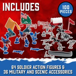 Civil War Army Men Toy Soldier Action Figure Playset-100pcs Including Confederate & Union Soldiers, Cannons, Wagons, Rideable Horses, Terrain Accessories- Great Gift Set for Kids & Collectors