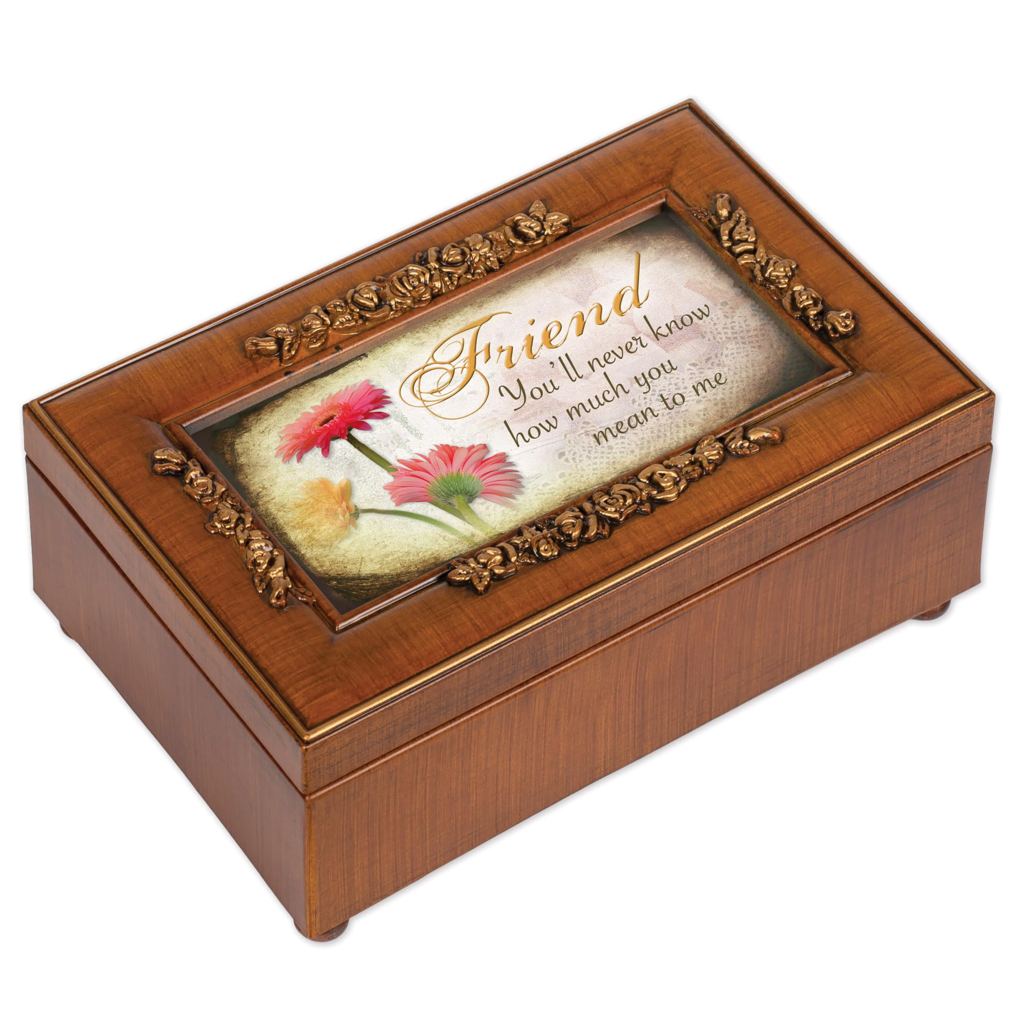 Cottage Garden Friend Woodgrain Embossed Petite Rose Music Box Plays What Friends are for