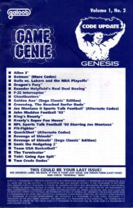 game genie codebook update for sega genesis - volume 1 number 2 (supplement code update booklet with additonal codes not in original manual) (game genie code update) [paperback] [1994] galoob