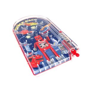 schylling space race pinball game - portable retro pinball toy - sturdy construction with lever, metal balls, and classic space design - ages 3 and up