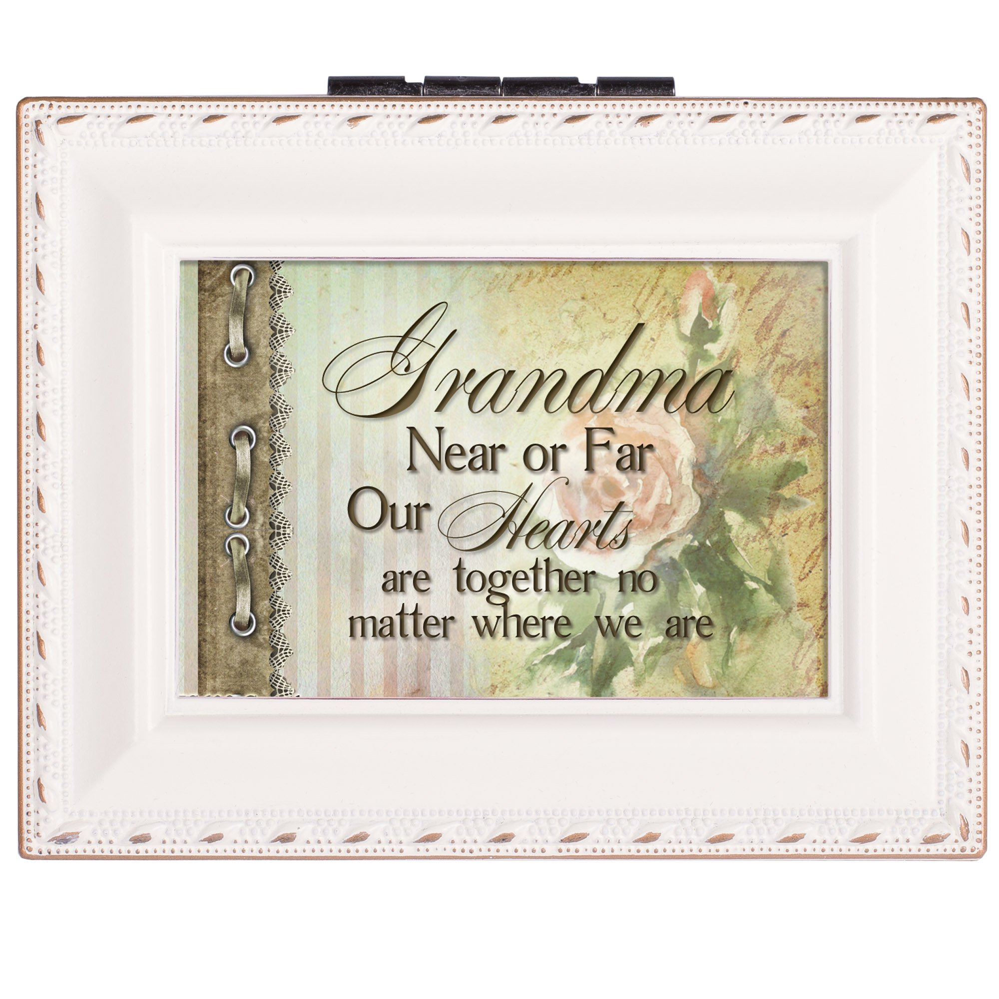 Grandma Hearts Ivory Rope Trim 4.5 x 3.5 Tiny Square Jewelry Keepsake Box