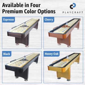 Playcraft Woodbridge Shuffleboard Table with Storage Cabinet - Shuffle Board Game Table Set with Matching Abacus, 8 Pucks, Brush & Wax (Made in USA) - Pro Style Climate Adjusters - Espresso - 12ft