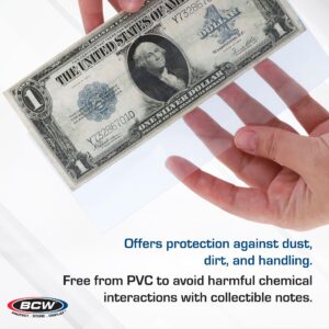 BCW Large Bill Currency Sleeves - 100-Pack | Acid-Free, Archival Safe Polypropylene Sleeves for Collectible Currency | Clear Money Protectors for Storage and Display | Large US Currency Holders