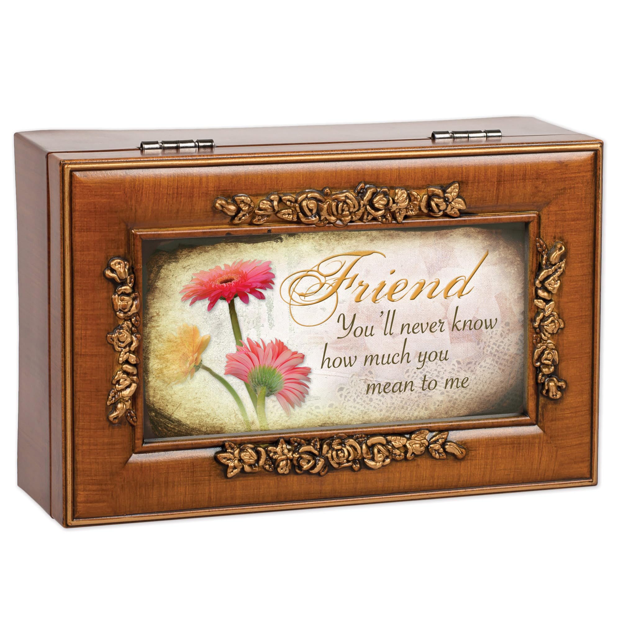 Cottage Garden Friend Woodgrain Embossed Petite Rose Music Box Plays What Friends are for