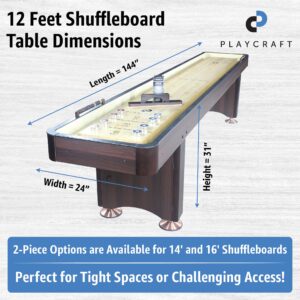 Playcraft Woodbridge Shuffleboard Table with Storage Cabinet - Shuffle Board Game Table Set with Matching Abacus, 8 Pucks, Brush & Wax (Made in USA) - Pro Style Climate Adjusters - Espresso - 12ft