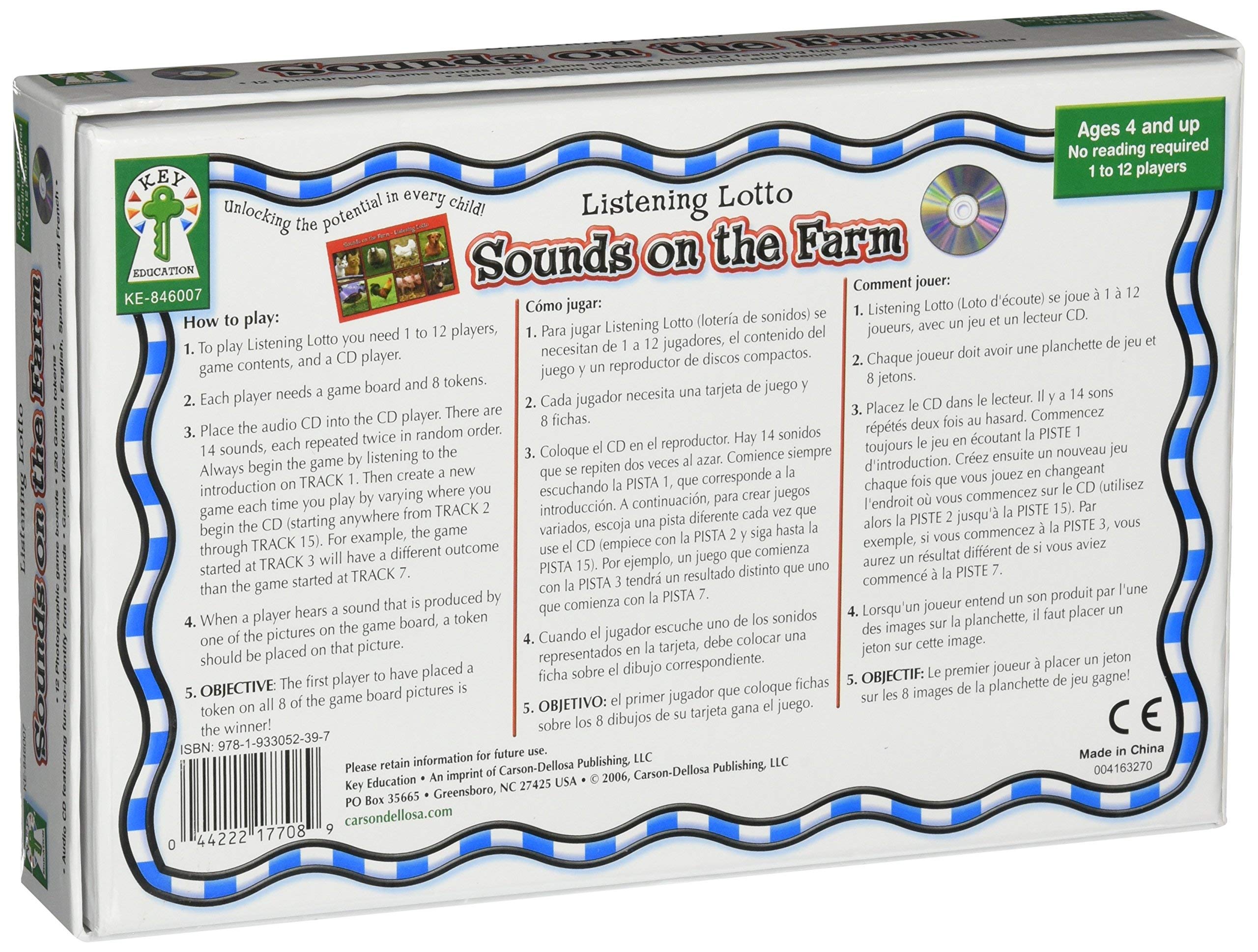 Listening Lotto: Sounds on the Farm Educational Board Game 1.5 inches tall